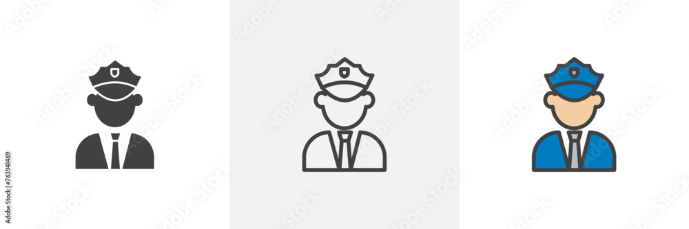 Icons of Law Enforcement and Public Safety. Police Officer and Security ...