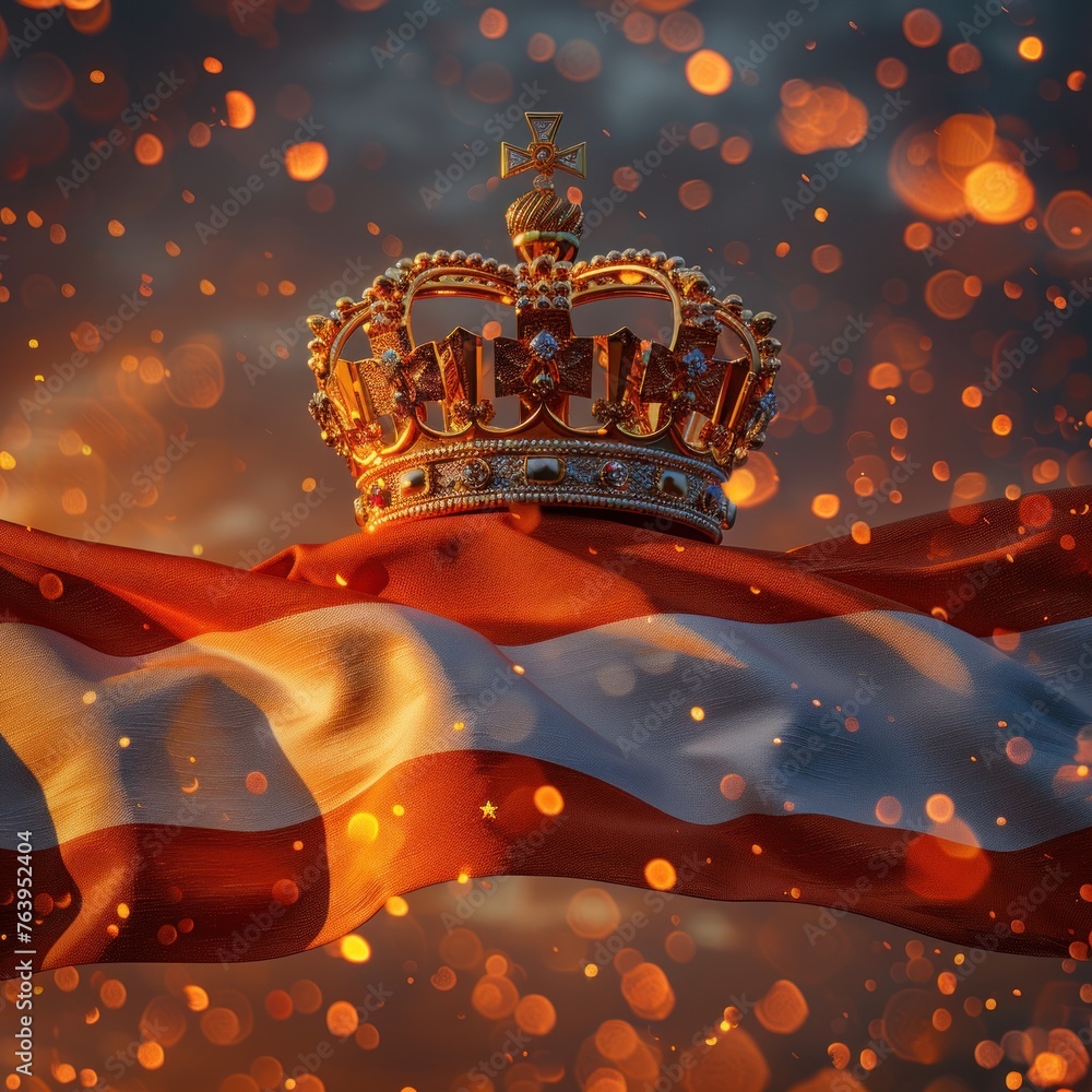 Banner portraying the Dutch Kingdom flag with a distinguished golden ...