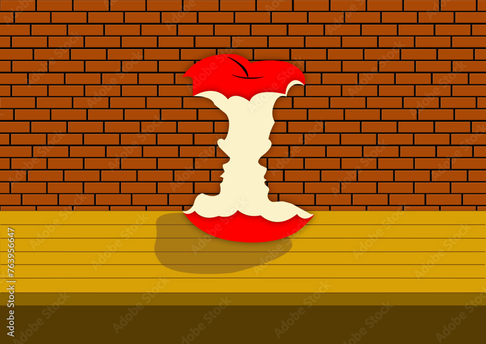 Two face profile view. in an Apple Optical illusion. Human head make ...