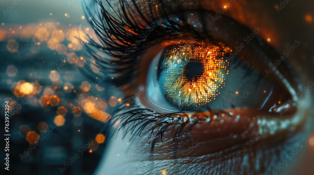 human eye futuristic background, Human eye with binary code. Artificial ...