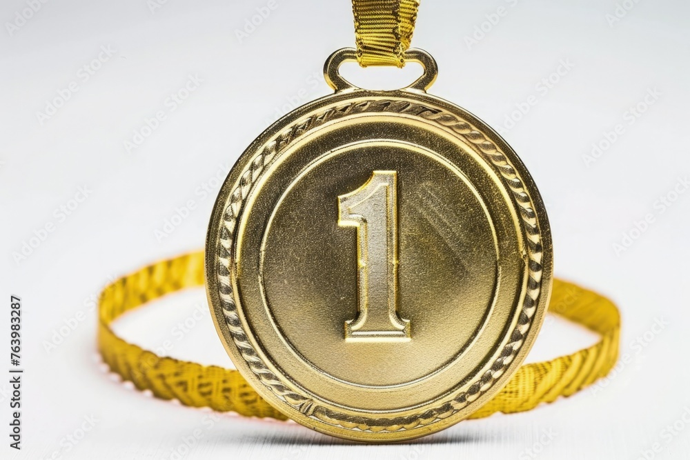 Gold medal with number 1, competition, success and achievement concept ...