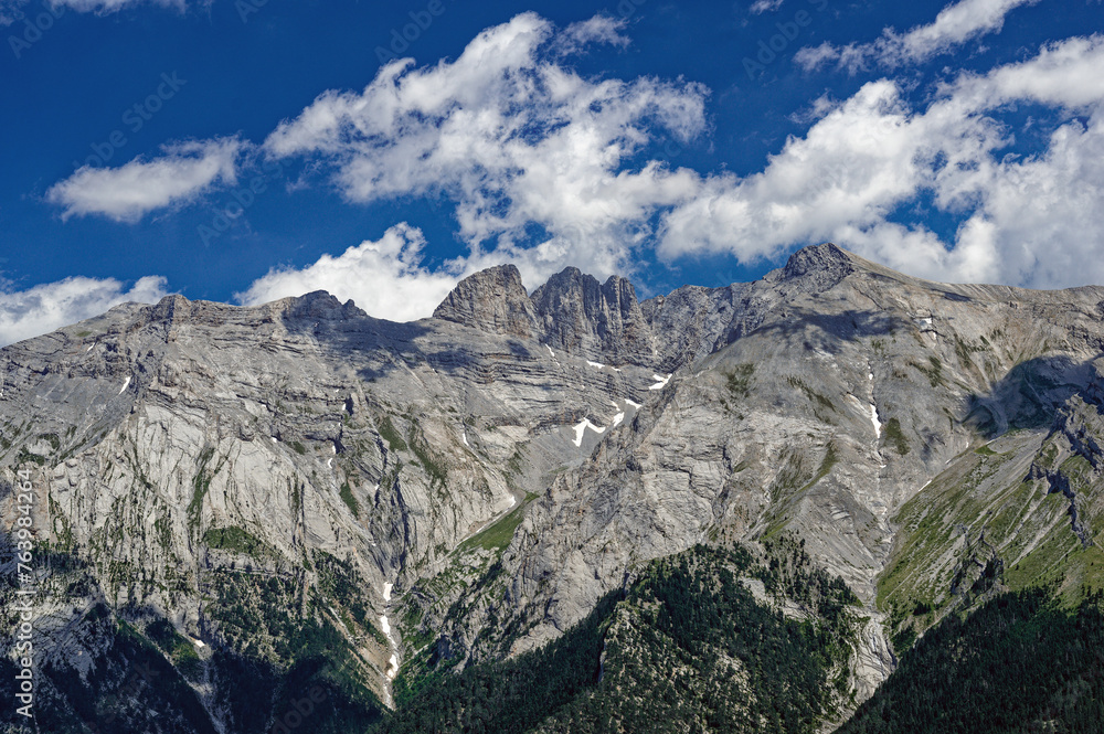 Distant view of the main peaks of Mount Olympus, the highest mountain ...