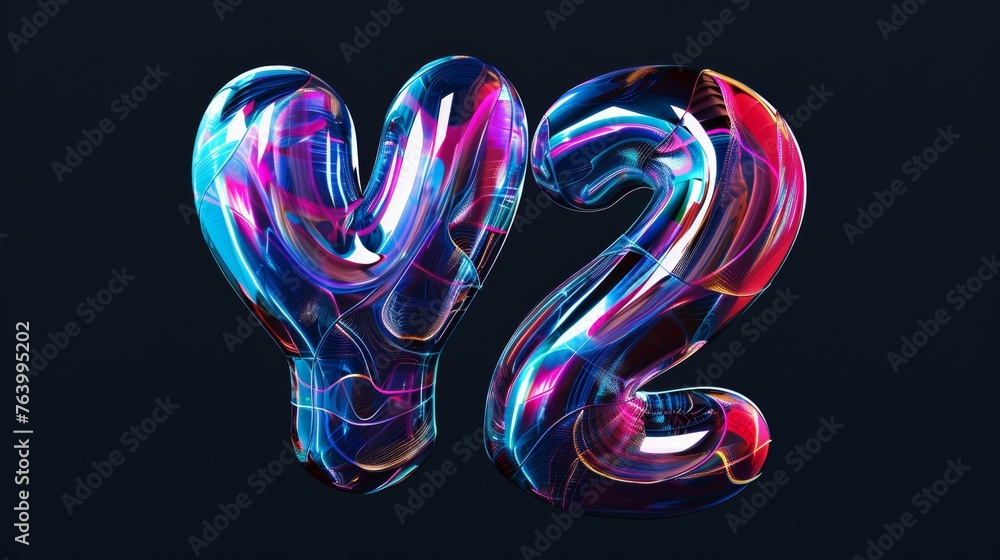 This Liquid Chrome Y2K Number has a metallic shine and 3D gradient ...