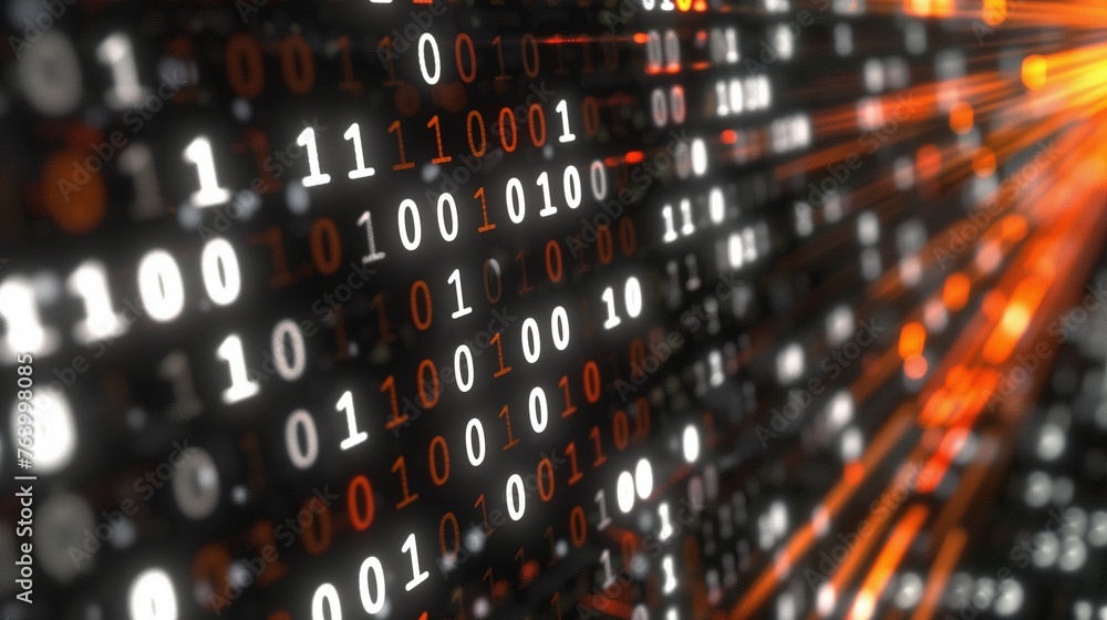 Matrix Of Glowing Binary Code Numbers Symbolizing Data Computing And Cyber Technology Tech