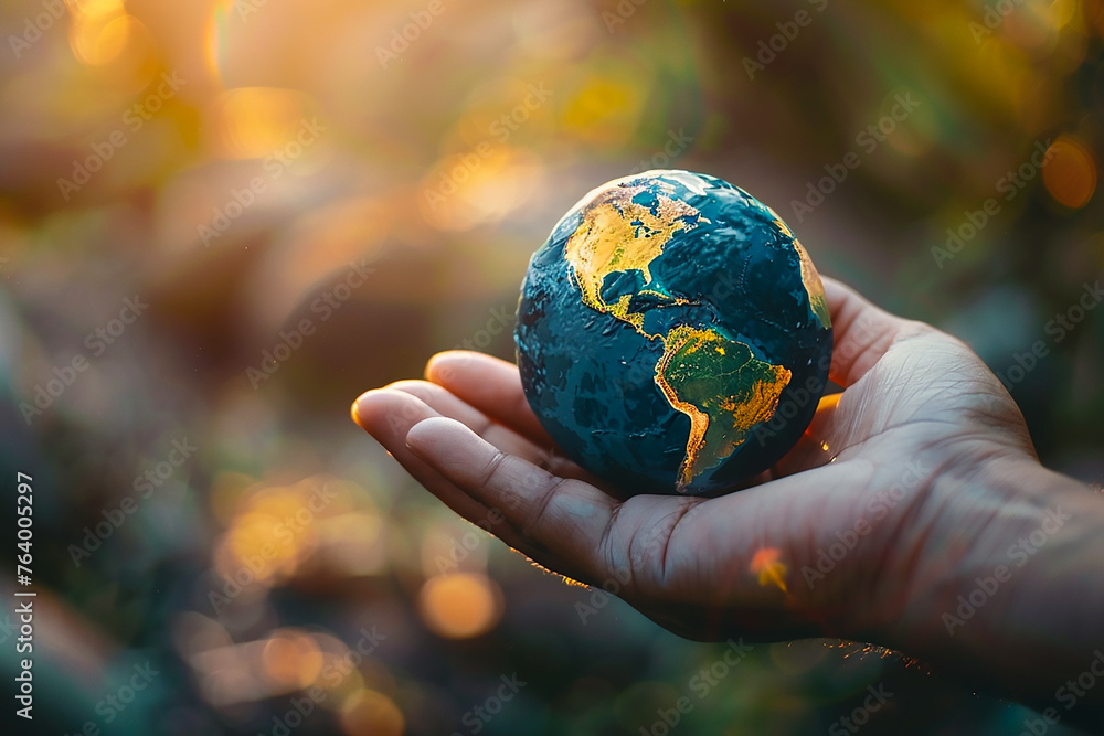 The natural planet earth is in the hands of man as a symbol of ...