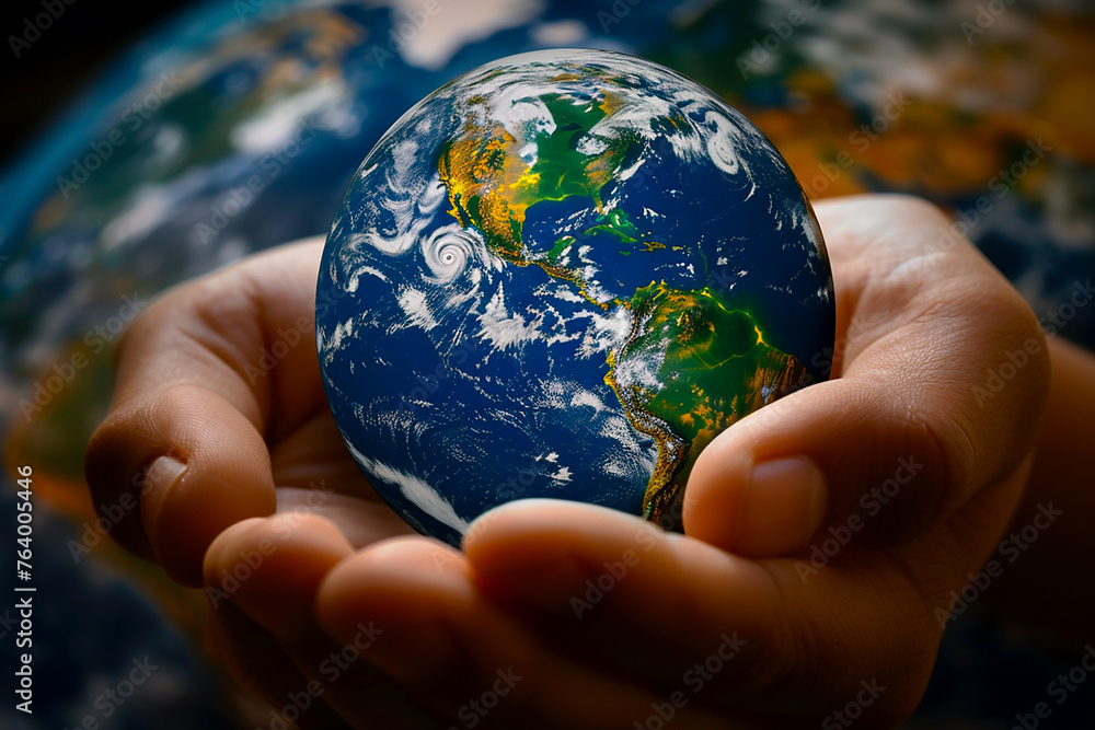The natural planet earth is in the hands of man as a symbol of ...