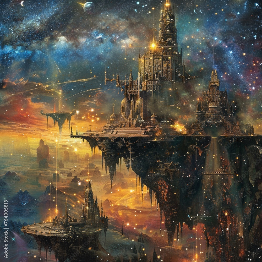 Epic adventure to enchanted celestial kingdoms floating in a starry ...