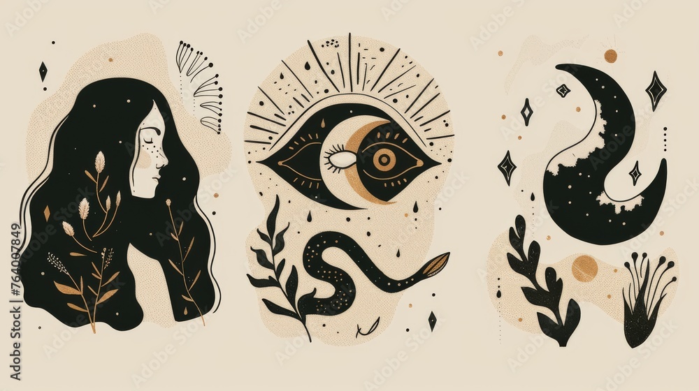 Thematic illustrations depicting mythology and mystical creatures such ...