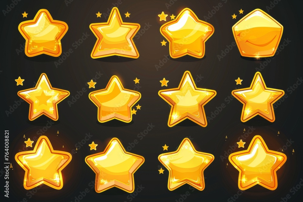Set of star-shaped animated game sprite animations, UI rate sequence ...