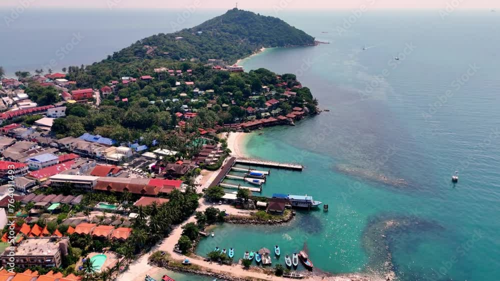 Aerial view of Haad Rin District and Haad Rin Pier (Haad Rin Queen ...