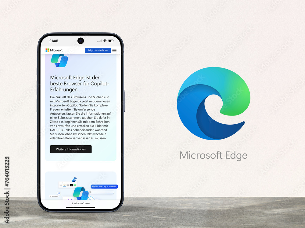 Microsoft Edge-Website wird auf einem modernen Smartphone angezeigt ...