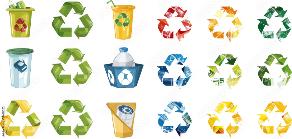 Garbage circular, triangle and square recycling icons, eco protection ...