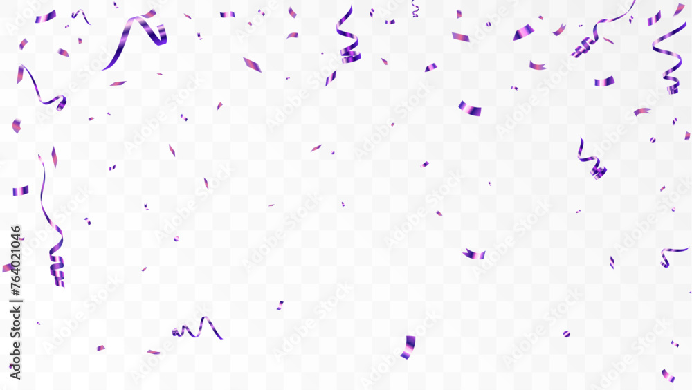 Purple confetti isolated on transparent background. Falling serpentine ...