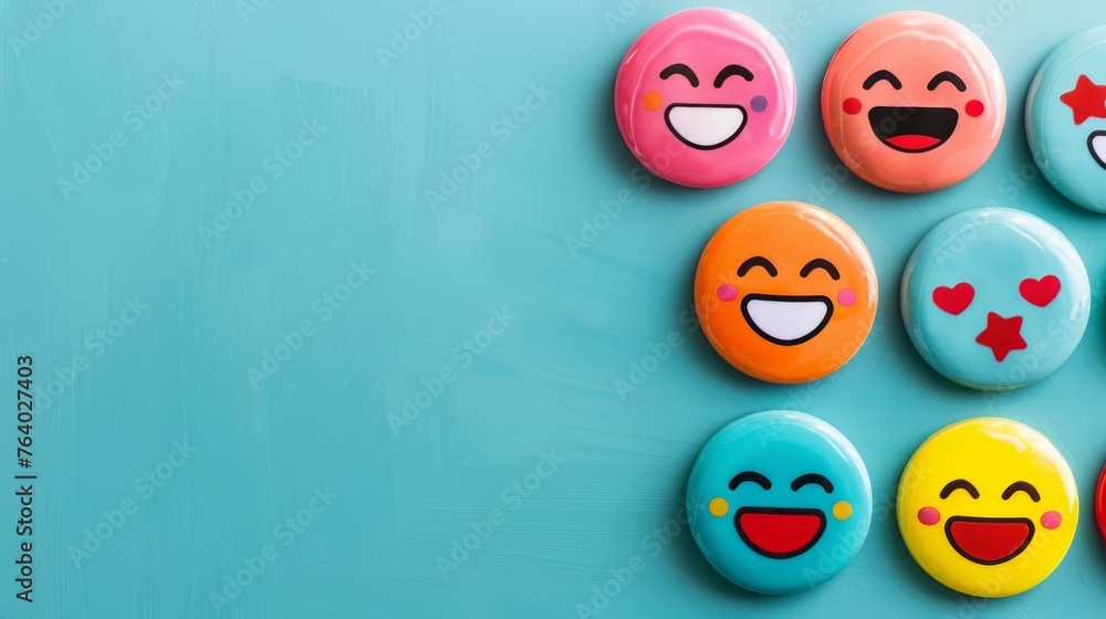 Bright and joyful emoticons on a dynamic social media and communication ...