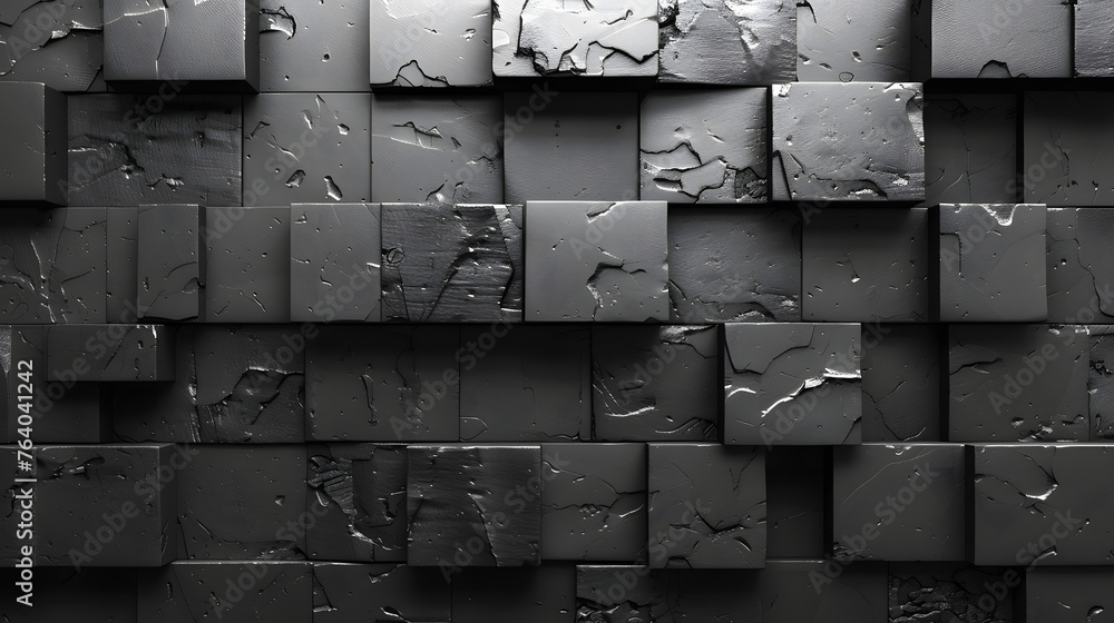 A monotone image showing a pattern of 3D cubes with cracked and ...
