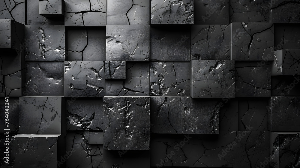 Monochromatic image showing a 3D render of a textured wall with various ...