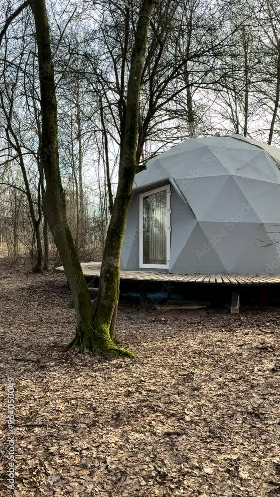 Glamping Domes in campsite in forest. Geodesic Dome House. Glamping ...
