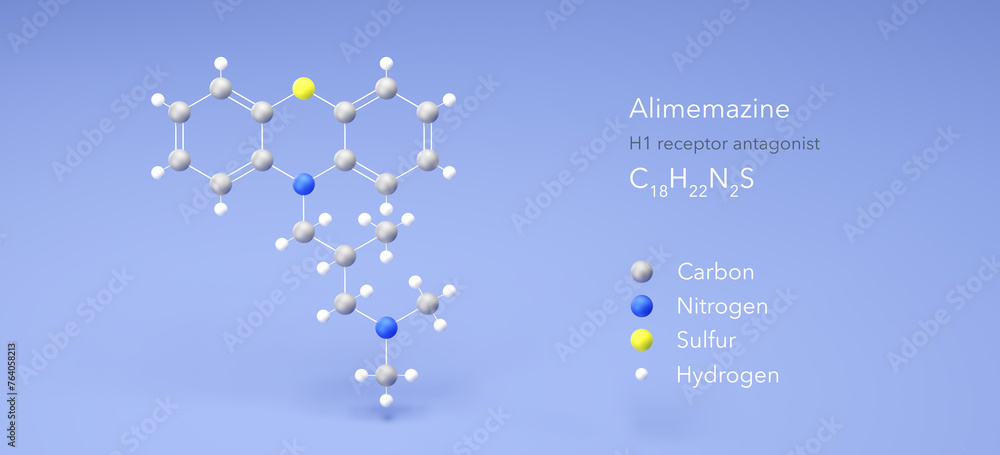 alimemazine molecule, molecular structures, trimeprazine, 3d model ...