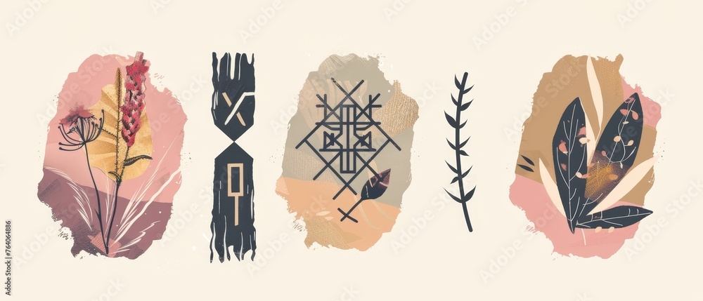 A set of simple norse islandic and viking runes drawn by hand in script ...