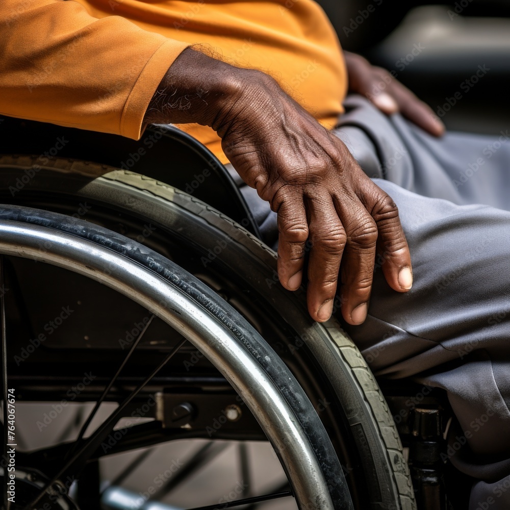Elderly black person in a wheelchair evoking concepts of disability and ...