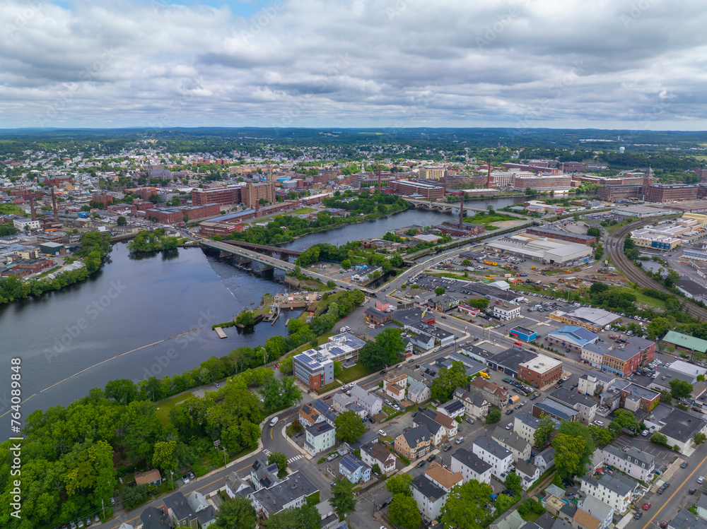Atlantic Mills and Pemberton Park aerial view with River Bridge over ...