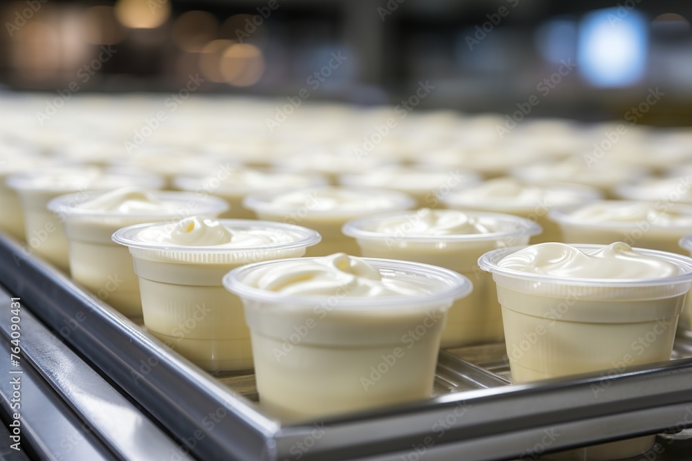Food production process in a plant. Manufacturing white yogurt Stock ...