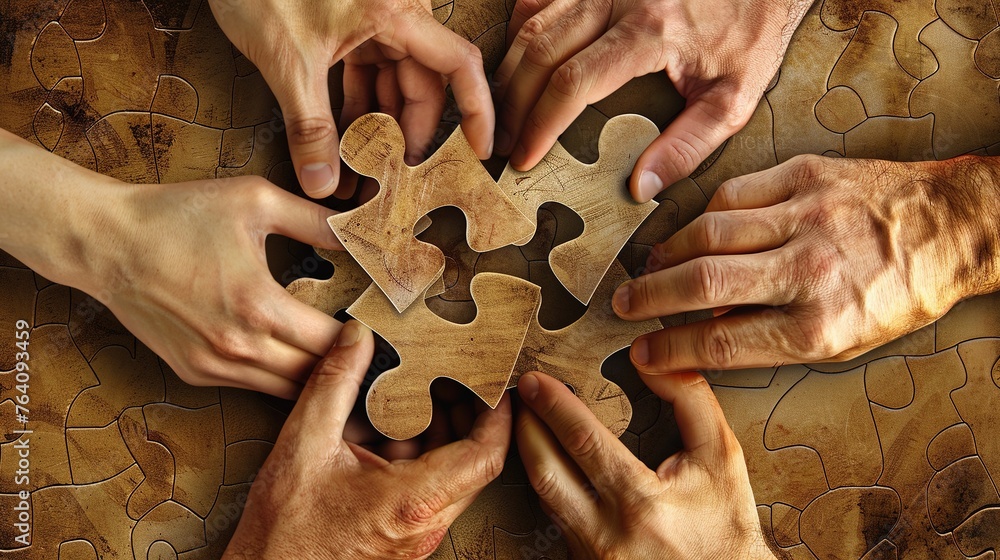 several hands clasping together in unity, forming a tight grip on a ...