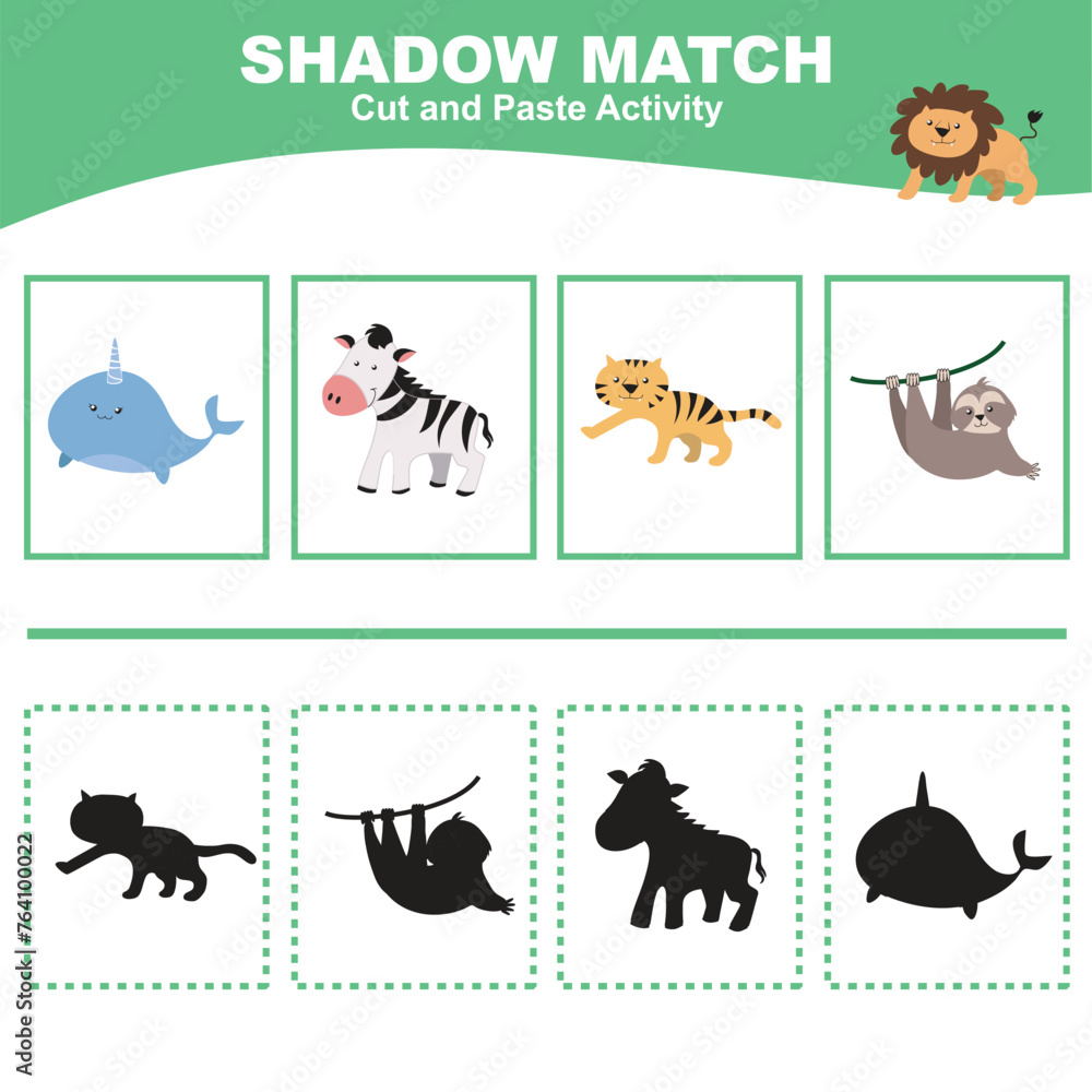 Cut the image in each box and glue it on each shadow. Find the correct ...