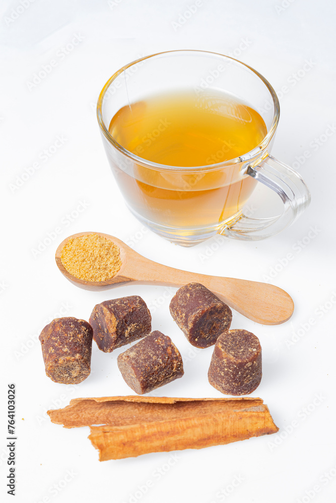 Poster Piloncillo, ground piloncillo and piloncillo tea isolated – Wall ...