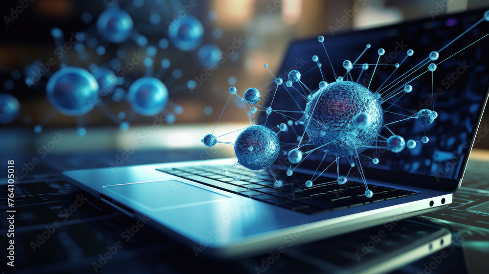 A laptop screen shows a computer virus that is spreading through the ...