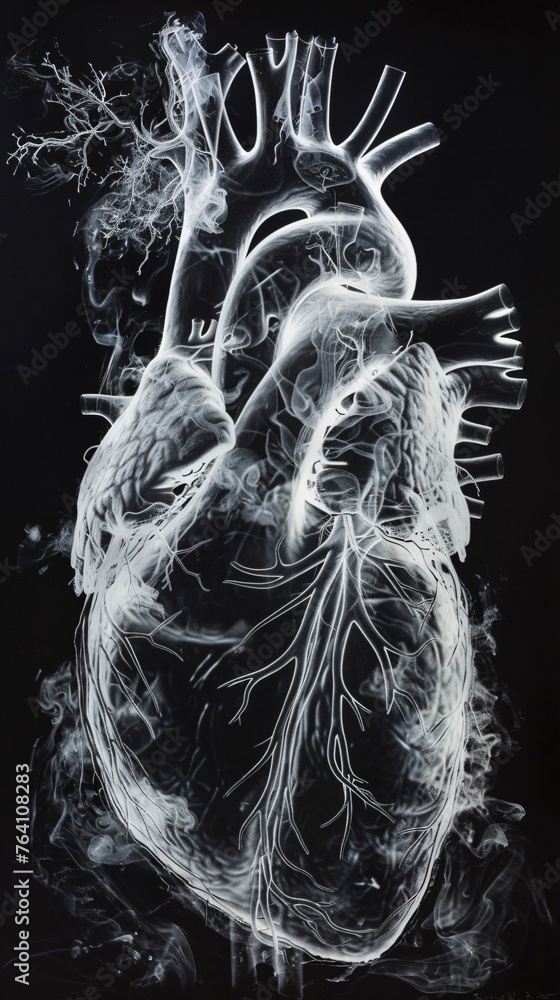X ray vision peeling back layers to reveal a human heart vessels ...