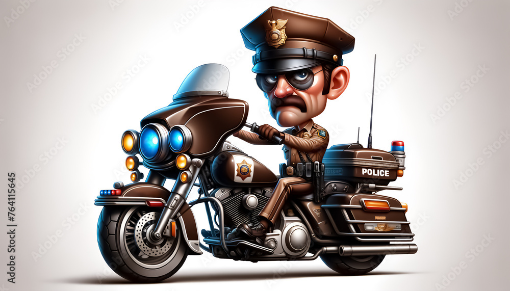 3D Caricature of Policeman on Motorcycle in Full Uniform, Unique ...