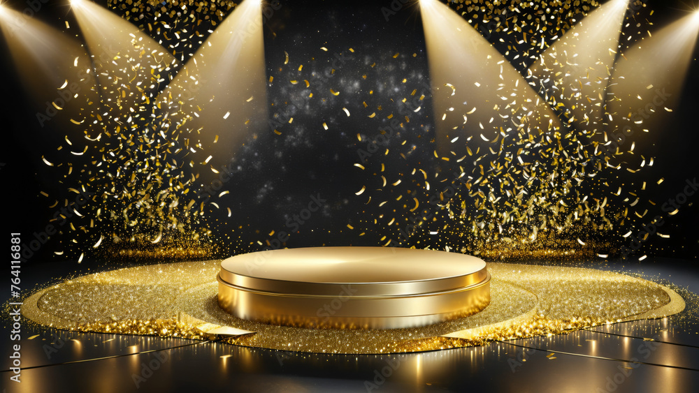 Black and Gold Display Background, gold award podium with glitter ...