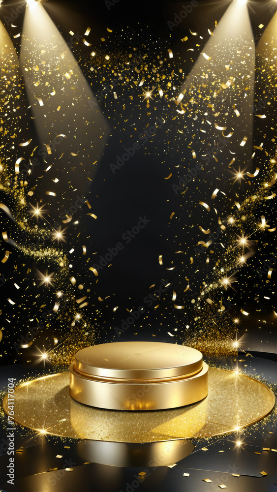 Black and Gold Display Background, gold award podium with glitter ...
