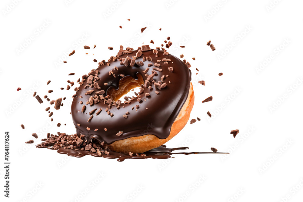 Falling frosted sprinkled chocolate donut, Sweet doughnut isolated on ...