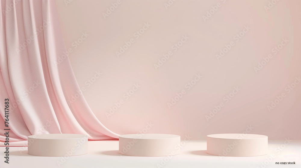 3D rendering, minimalism clean background with three round podiums on ...