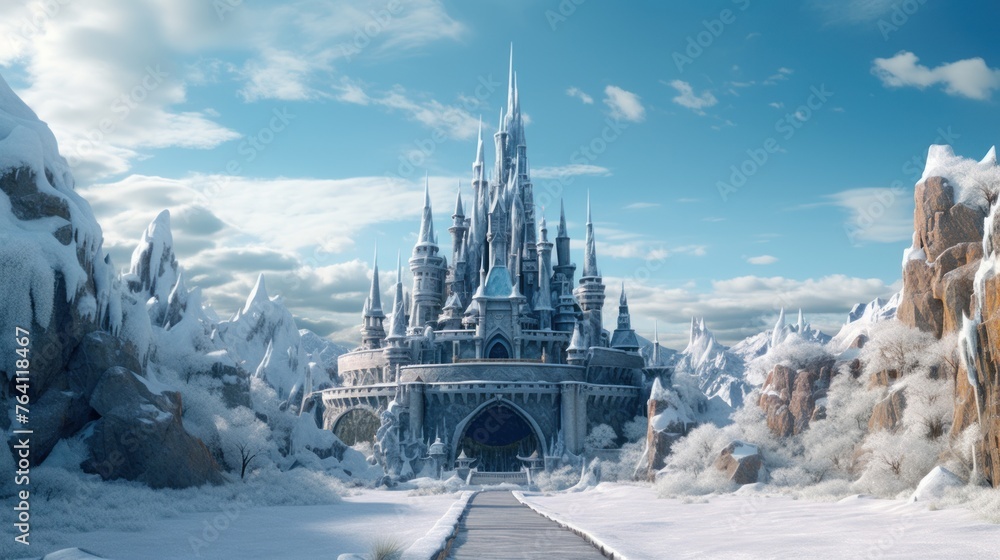 Frozen fantasy castle in ice age .3 Iced cathedral landscape concept ...