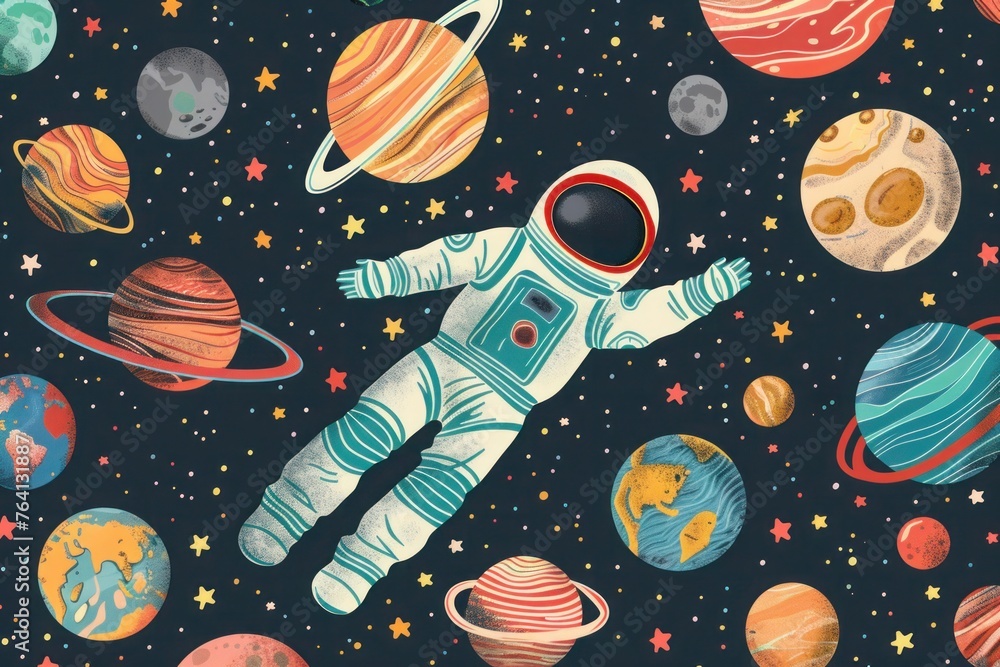 Background design with many planets in space illustration. Space icon ...