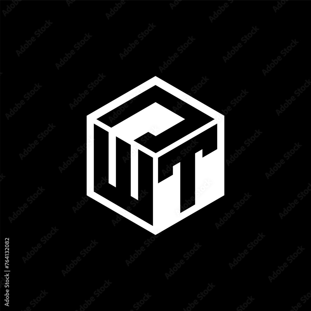 WTJ letter logo design with black background in illustrator, cube logo ...