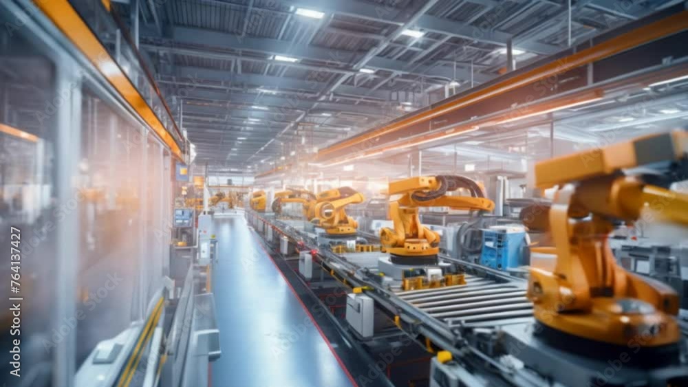 The robot arm is produced in a modern factory where robots do the work ...