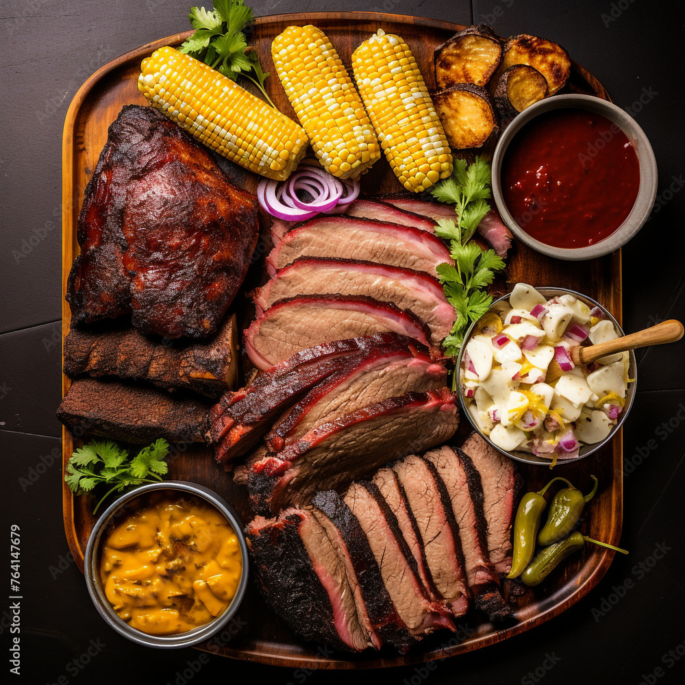 texas bbq with corn on the cobb, top view created with Generative Ai ...