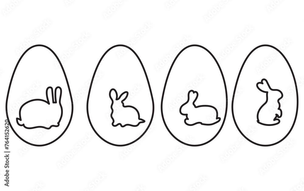 Cute bunny rabbit outline sketch vector illustration. Minimal bunny line art doodle in different ...