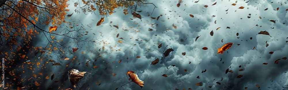 Foto de A group of leaves are seen flying through the air, carried by ...