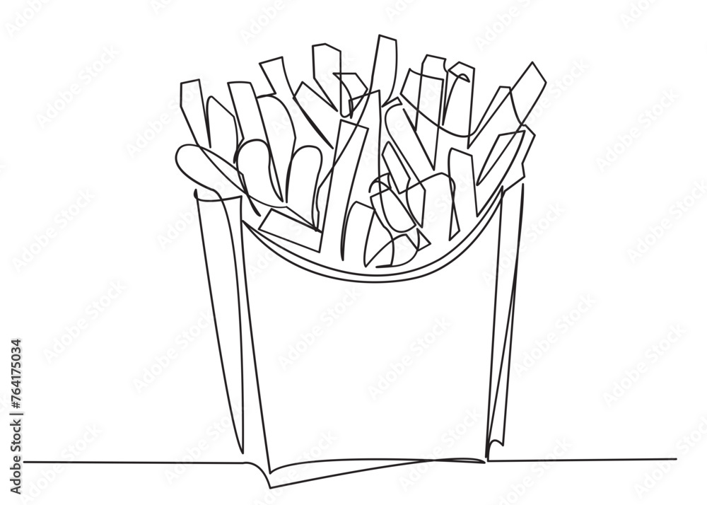 one continuous drawn line of french fries drawn from the hand picture ...