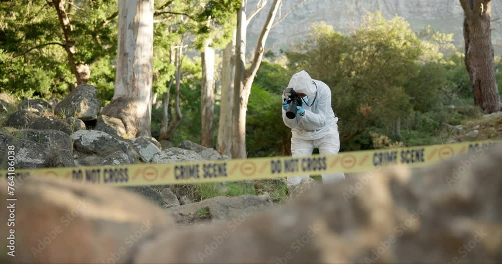 Vidéo Stock Forensic, photographer and evidence at crime scene for ...