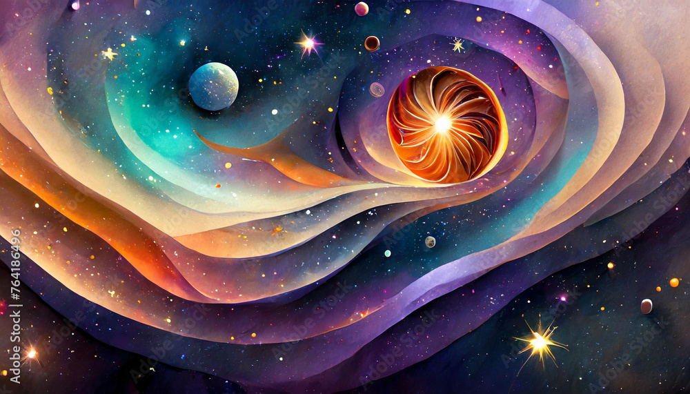 Abstract 3D Liquid Swirl Encountering a UFO in a Cosmic Landscape ...