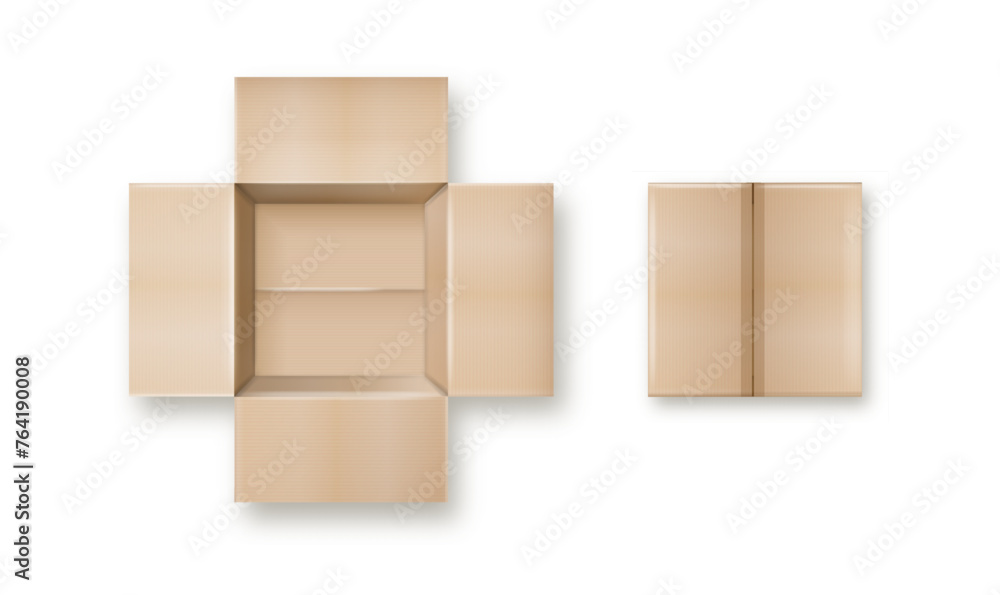 Box. Empty open and closed cardboard box. Realistic cardboard box ...