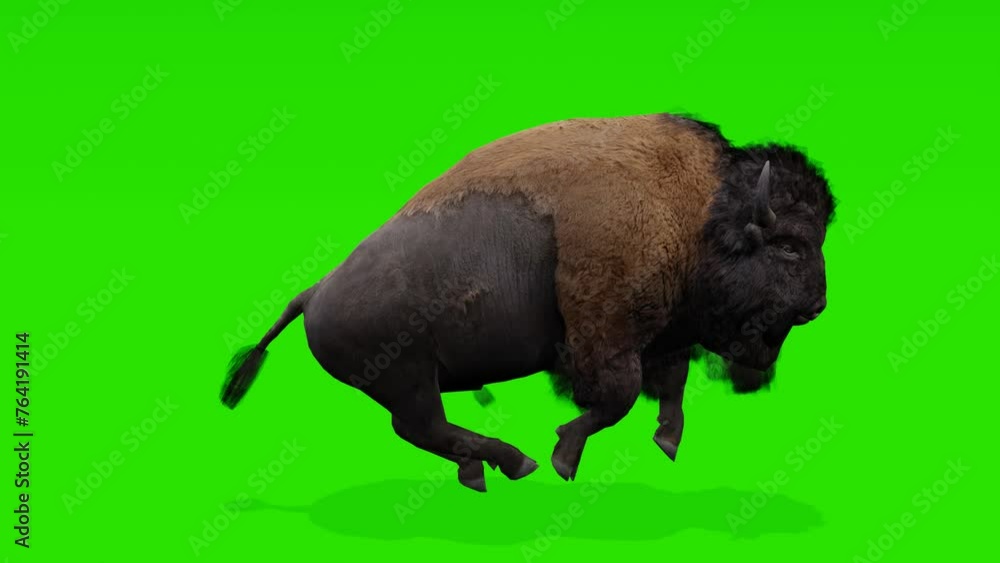 Looping footage: Agile Bison in motion against a vivid green screen ...