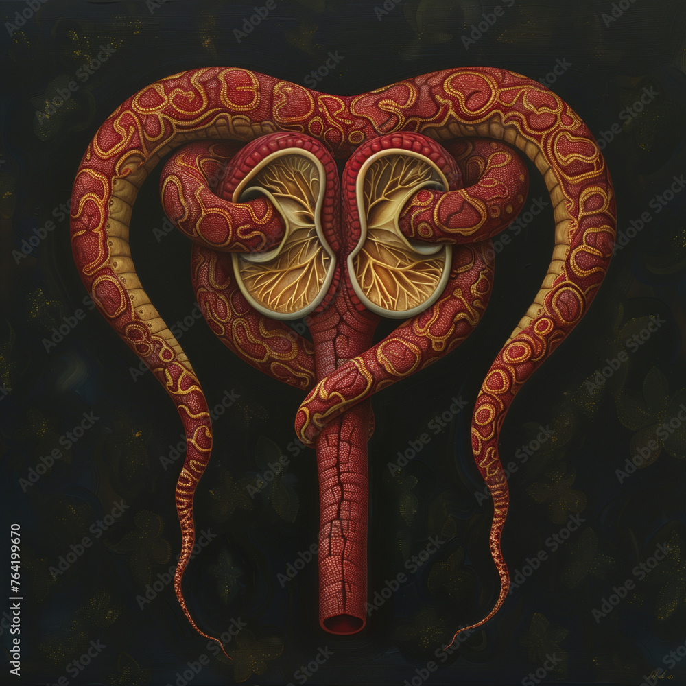 abstract image of the organs of the female reproductive system with a ...