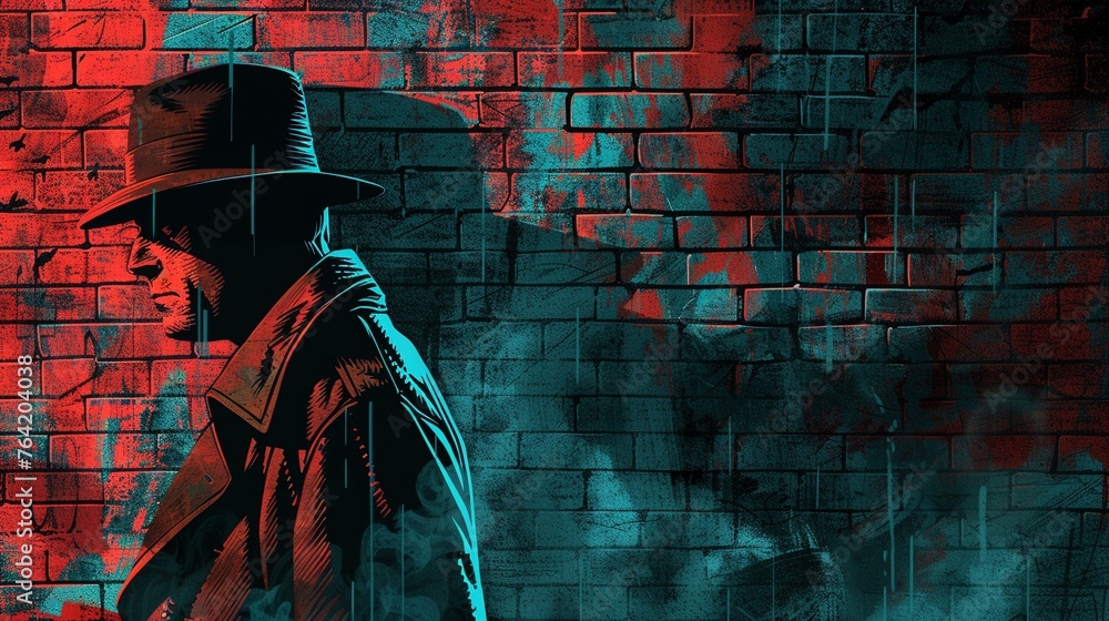 Produce a dynamic side view illustration for a detective story book ...